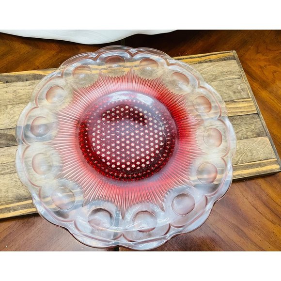 Holiday | Ruby Stain Serving Berry Pressed Glass Thumbprint Platter ...